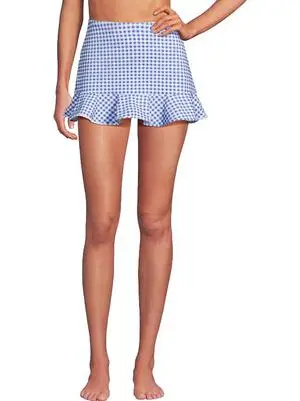 LANDS' END Ruffle Hem Mini Swim Skirt Soft Cloud Blue Gingham