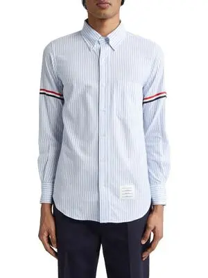 Thom Browne Armband Stripe Cotton Button-down Shirt - Light Blue