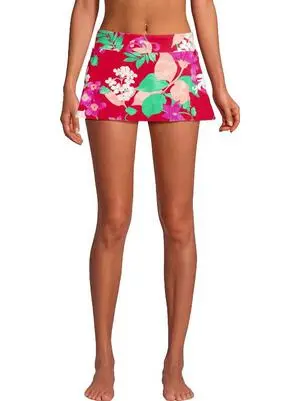 LANDS' END Mini Swim Skirt - Coral Rose Lilies