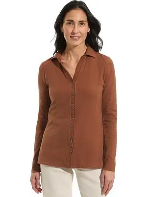 LANDS' END Long Sleeve Ribbed Tunic Shirt - Rich Ginger Brown