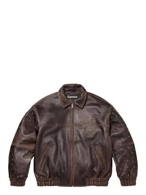 Supreme Gem Studded Leather Jacket - Brown