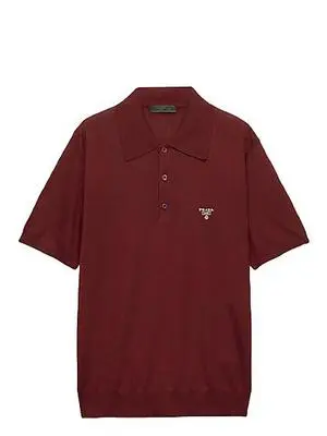 Prada Embroidered-logo Superfine Wool Polo Shirt - Burgundy