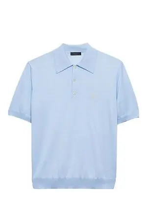 Prada Embroidered-logo Superfine Wool Polo Shirt - Light Blue