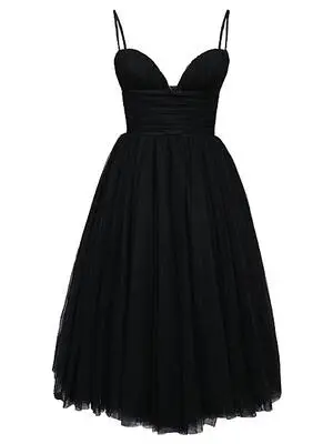 House Of Cb Countess Ruched Bodice Tulle Midi Dress - Black