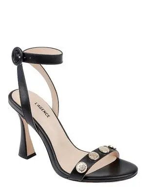L'Agence Harriett Embellished High Heel Sandals - Black Leather