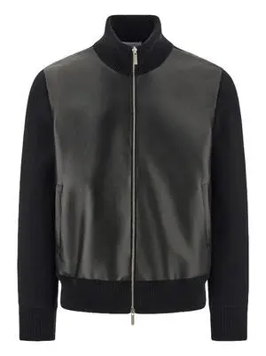 FERRAGAMO Bomber Jacket In Leather And Wool - Black