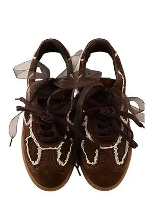 ALOHAS Crochet Lace Up Low Top Sneakers - Chocolate