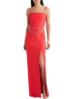 Likely Josie Faux Pearl Belt Detail Column Gown - Bittersweet