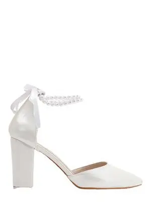 FOREVER & ALWAYS SHOES Block Heel Pumps With Pearl Ankle Strap - Ivory