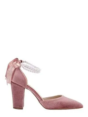 FOREVER & ALWAYS SHOES Block Heel Pumps With Pearl Ankle Strap - Rose Velvet