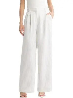 OPEN EDIT Open Edit Icon Trousers Ivory - Grey Celeste Pinstripe