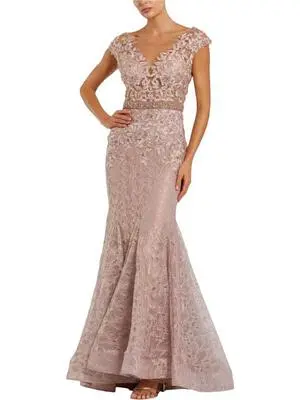 Mac Duggal High Neck Mermaid Gown - Mocha