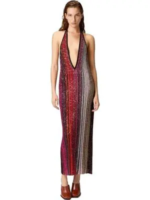 Missoni Striped Sequined Midi Dress - Black & Red