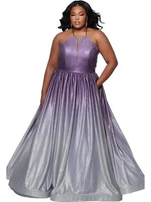 SYDNEY'S CLOSET Halter Neck A-line Gown - Grape