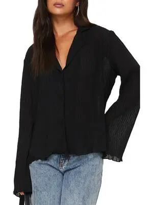 Princess Polly Selma Crinkle Button-up Top - Black