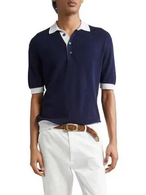 Eleventy Cotton & Virgin Wool Polo Sweater - 11-01 Blue And White