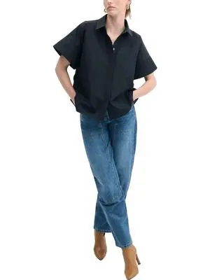 Co Boxy Short Sleeve Cotton Poplin Shirt - Black