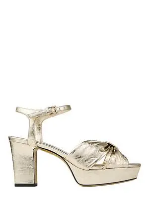 JIMMY CHOO Heloise 80 Knotted-Strap Metallic-Leather Heeled Sandals Light Gold