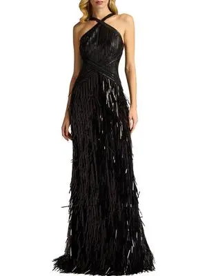 Tadashi Shoji Sequin And Tassel Gown - Black