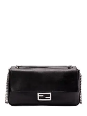 Fendi Baguette Large Leather Shoulder Bag - Black