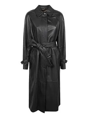 Max Mara Leather Trench Coat - Black