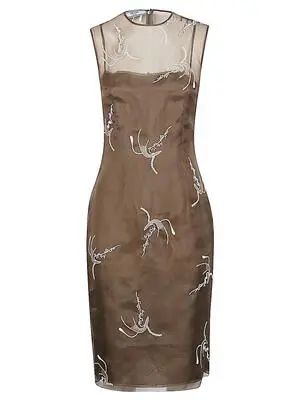Prada Embroidered Silk Dress - Brown