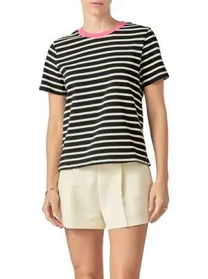 English Factory Contrast Crewneck Striped T-shirt - Black/ Pink
