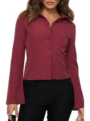 Princess Polly Anni Pinstripe Button-up Shirt - Red