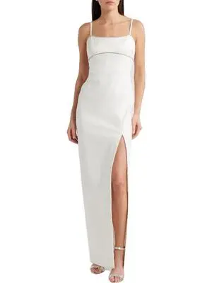 Likely Edna Rhinestone Detail Column Gown - White