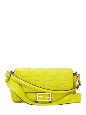 Fendi Embossed Ff Baguette Shoulder Bag - Green