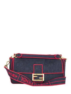 Fendi Denim Baguette Nm Shoulder Bag - Blue