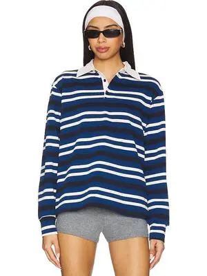 Superdown Sashia Polo Top - Blue Stripe