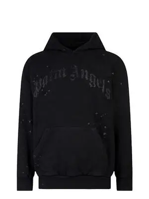 Palm Angels Glittered Logo Hoodie - Black