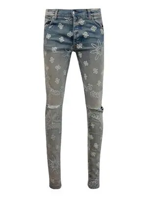 Amiri Flocked Paisley Bandana Jeans - Indigo Blue