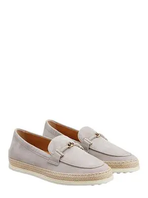 TOD'S Suede Loafer Flats - Light Gray