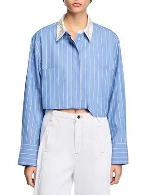 Sandro Striped Cropped Shirt - Sky Blue