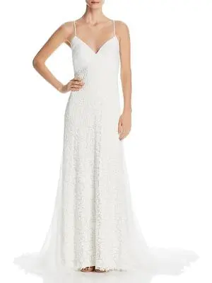 Tadashi Shoji Miramar Cross Back Lace Gown - Ivory