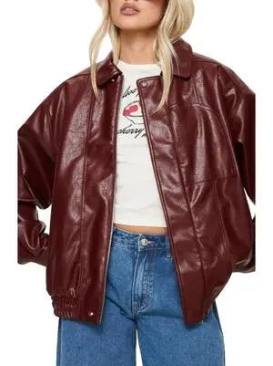 Princess Polly Devija Faux Leather Jacket - Burgundy