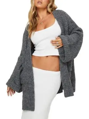 Princess Polly Paisleigh Cable Knit Cardigan - Charcoal