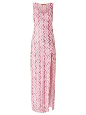 Missoni Long Cover-up Dress In Slub Zigzag Viscose Blend - White &  Pink