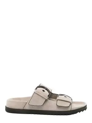 JAMES PERSE Suede Buckle Slides - Grey