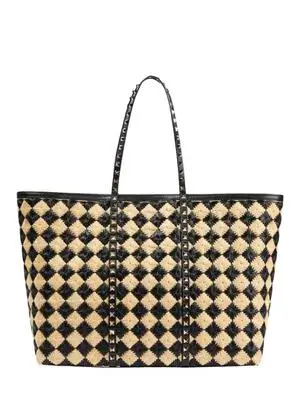 Valentino Garavani Rockstud Large Raffia Tote Bag - Beige