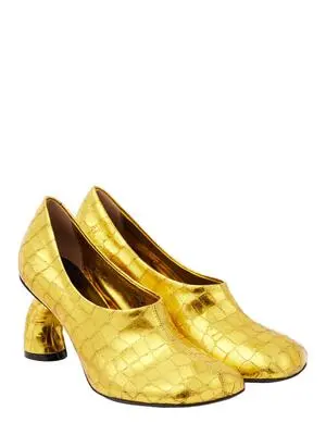 Dries Van Noten 75 Metallic Leather Pumps - Gold