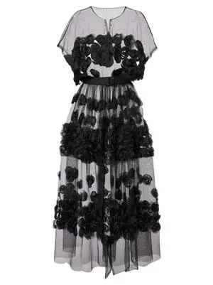 Norma Kamali Floral-appliqué Tulle Midi Dress - Black