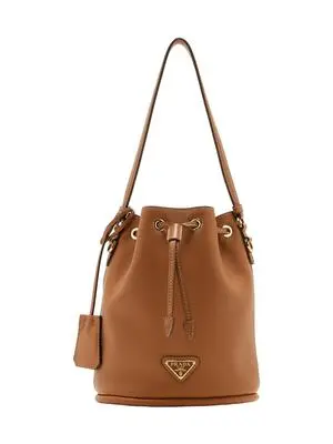 Prada Mini Leather Bucket Bag - Brown