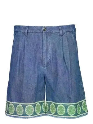 Valentino Garavani Jacquard-hem Denim Bermuda Shorts - Blue