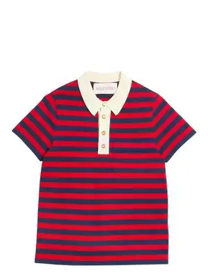 Valentino Garavani Striped Cotton Polo Shirt - Red