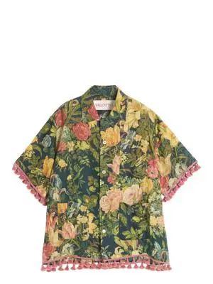 Valentino Garavani Apres L'hiver-print Linen Bowling Shirt - Green