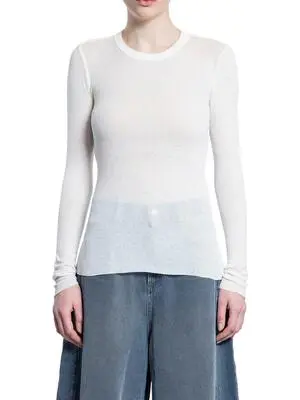 JAMES PERSE Cotton Cashmere Ribbed Crewneck Top - Beige