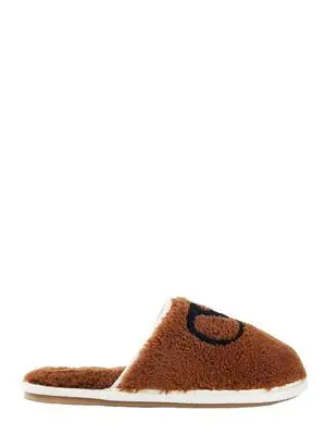 Valentino Garavani Shearling V Logo Slides - Brown